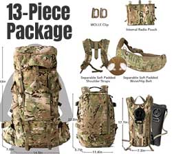 Large Military Rucksack - with 13 Detachable Parts